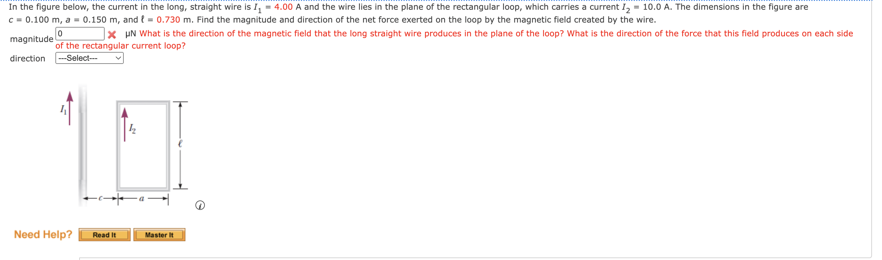Solved c=0.100m,a=0.150m, ﻿and l=0.730m. ﻿Find the magnitude | Chegg.com