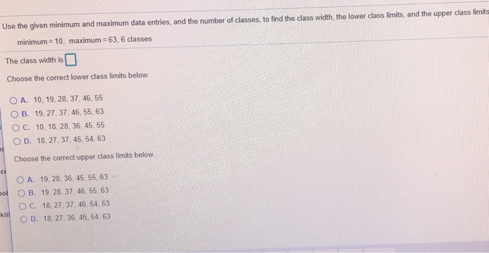 Solved Use The Given Minimum And Maximum Data Entries And