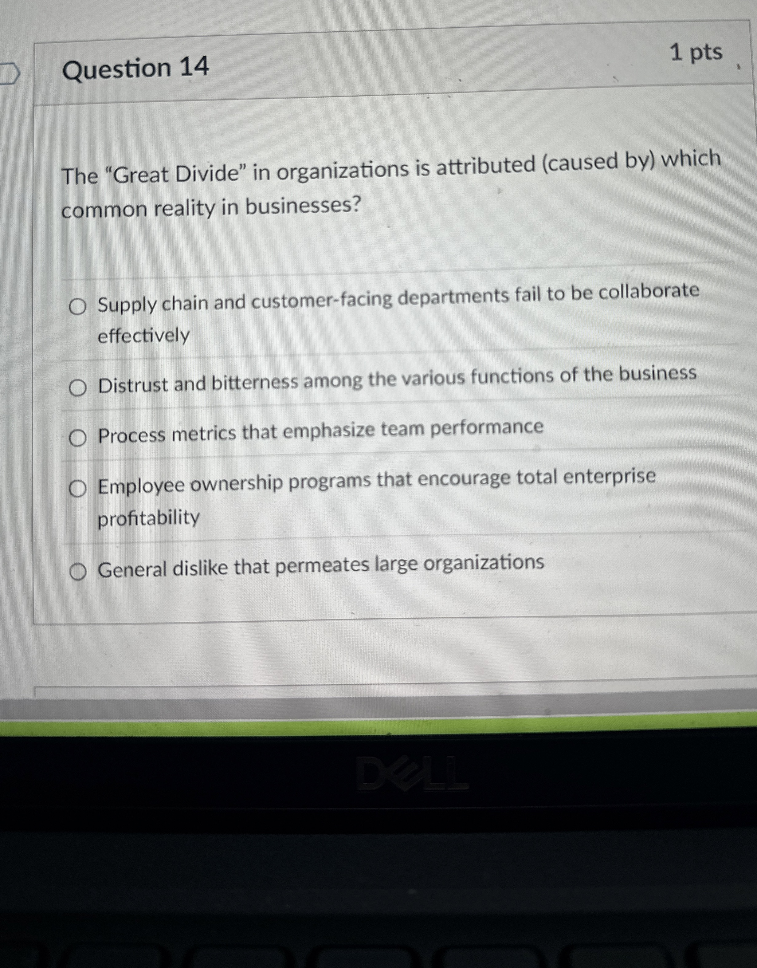Solved Question 14The "Great Divide" in organizations is | Chegg.com
