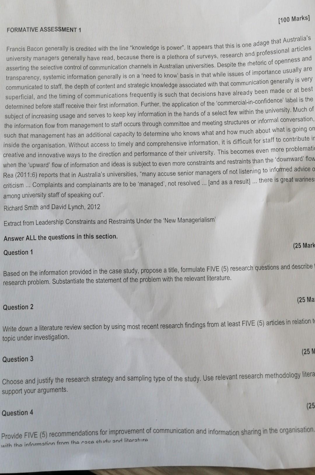 FORMATIVE ASSESSMENT 1 [100 Marks] Francis Bacon | Chegg.com