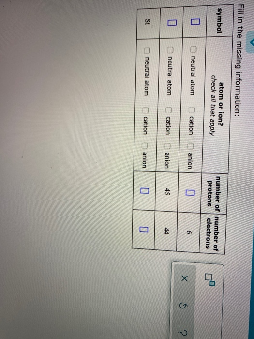 Solved Fill in the missing information: symbol atom or ion? | Chegg.com