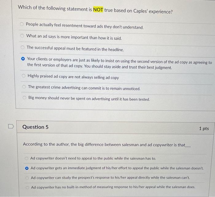 Solved Which of the following statement is NOT true based on | Chegg.com