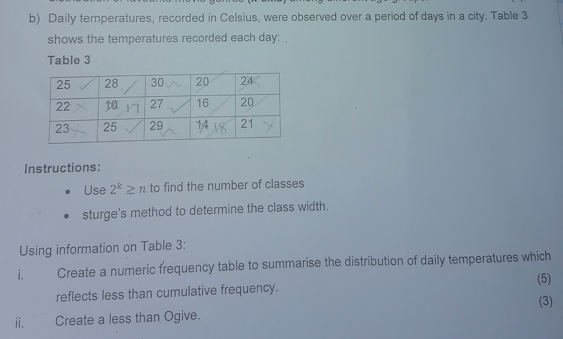 Solved b) ﻿Daily temperatures, recorded in Celsius, were | Chegg.com