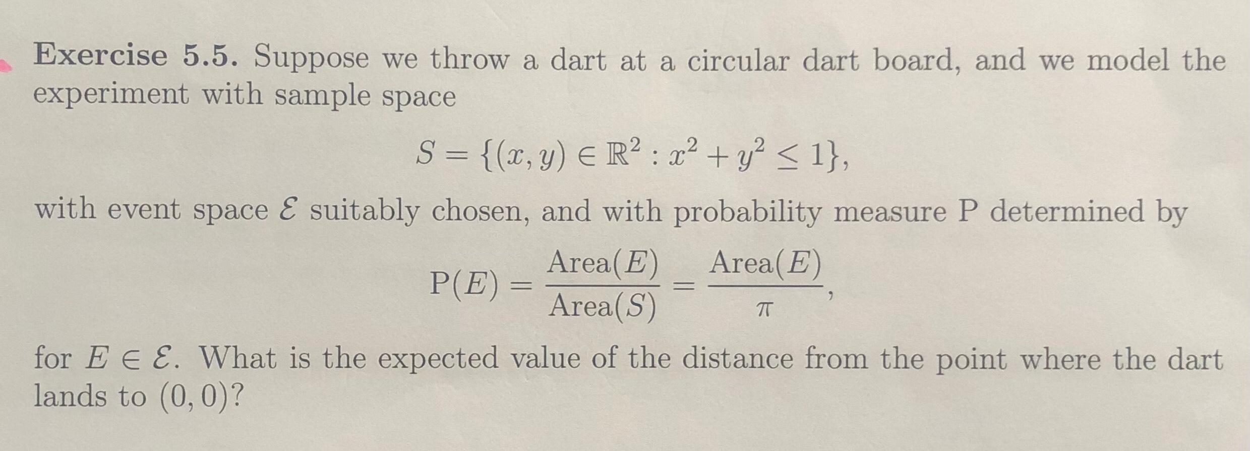 Solved Exercise 5.5. ﻿Suppose we throw a dart at a circular | Chegg.com