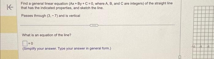 Solved Find a general linear equation ( Ax+By+C=0, where | Chegg.com