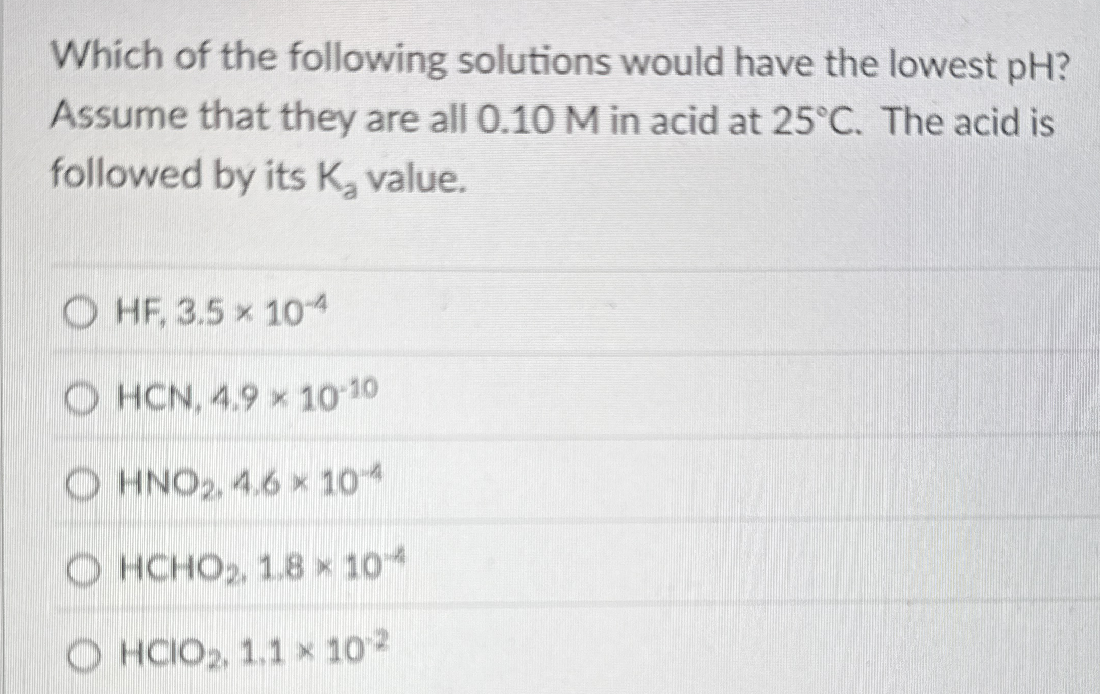 High Quality SOLUTION Which of the following solutions would have the | Chegg.com