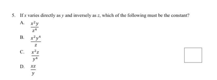 Solved 5. If x varies directly as y and inversely as z, | Chegg.com