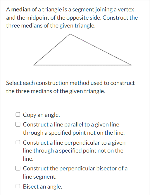 Solved A median of a triangle is a segment joining a | Chegg.com