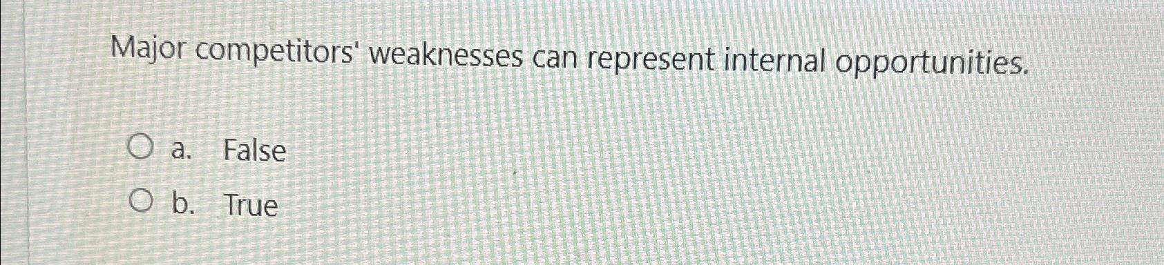 Solved Major competitors' weaknesses can represent internal | Chegg.com