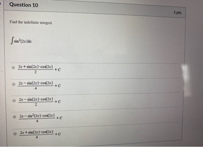Solved Question 6 1 pts Find the indefinite integral. -2 (2 | Chegg.com