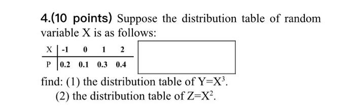 Solved 4.(10 points) Suppose the distribution table of | Chegg.com