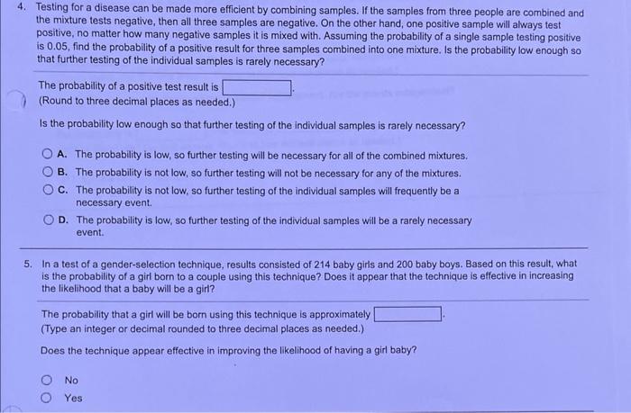 Solved Testing for a disease can be made more efficient by | Chegg.com