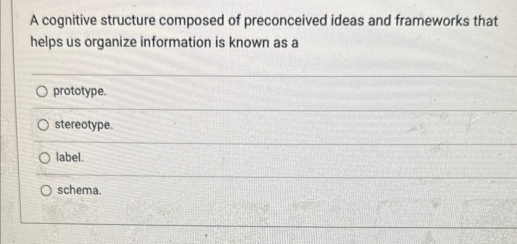 Solved A cognitive structure composed of preconceived ideas | Chegg.com