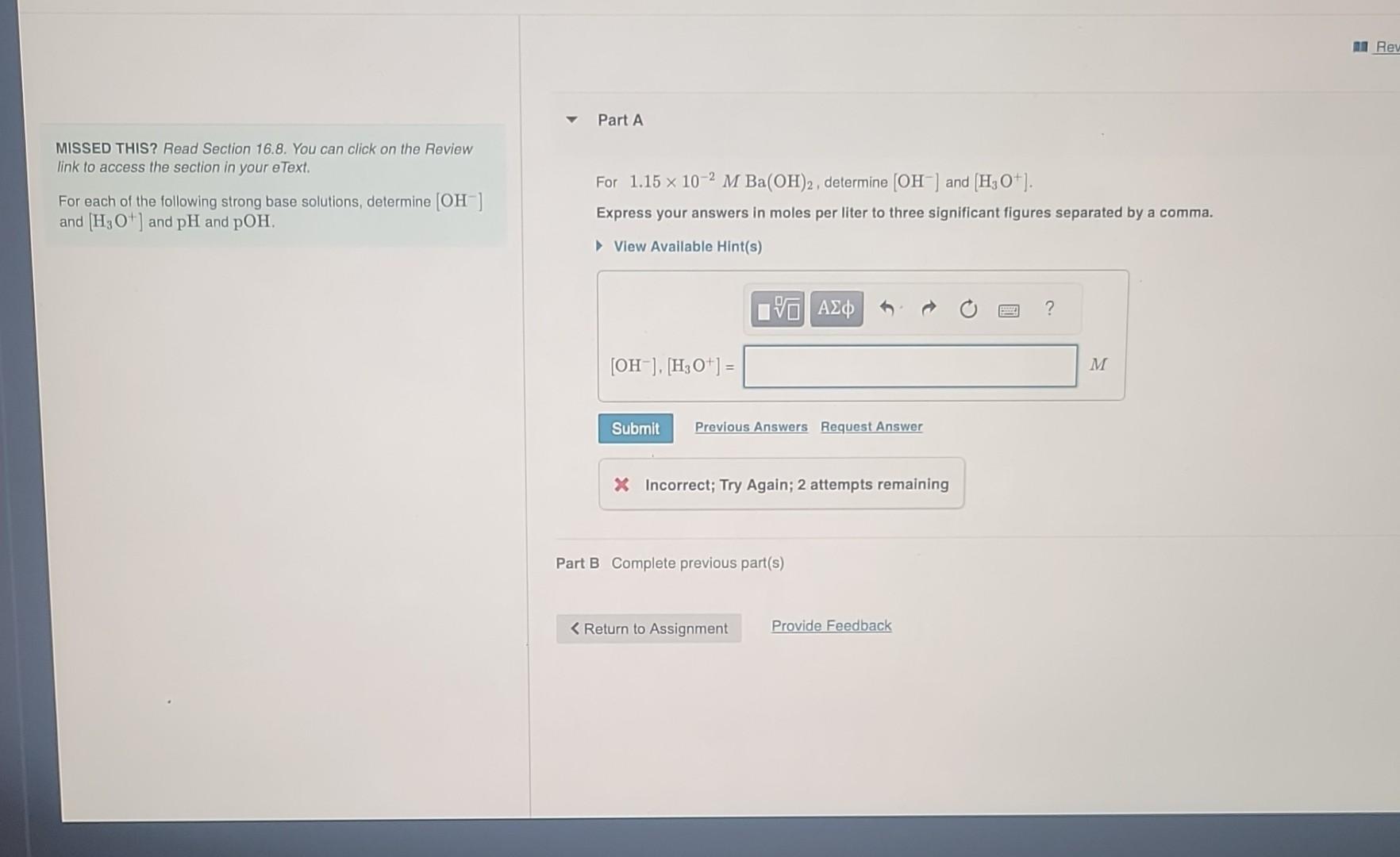 Solved MISSED THIS? Read Section 16.8. You can click on the | Chegg.com