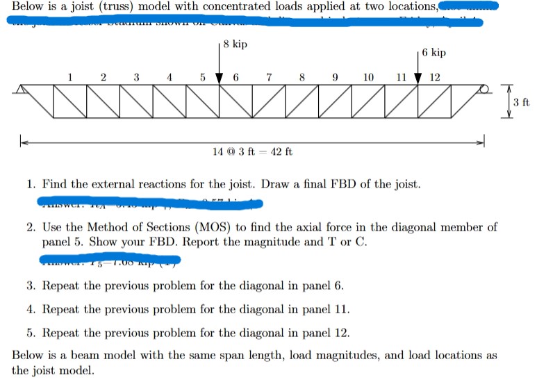 Solved Below is ﻿a joist (truss) ﻿model with concentrated | Chegg.com