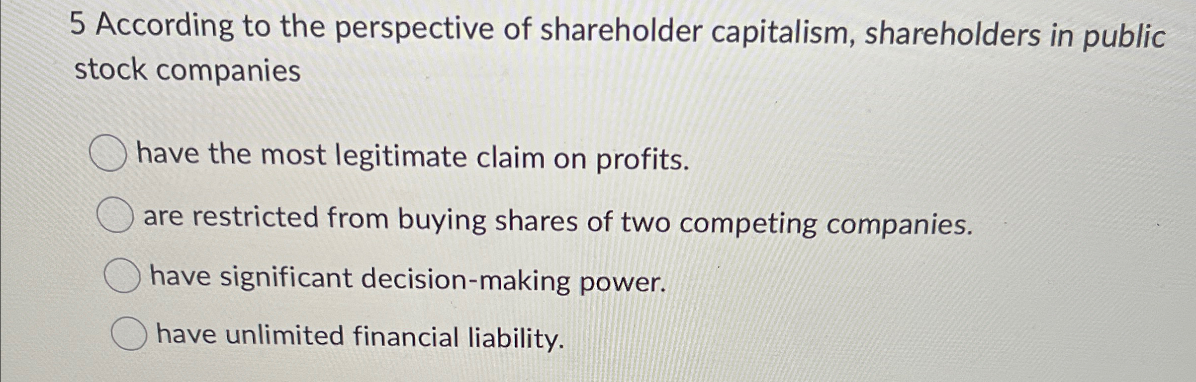 Solved According to the perspective of shareholder | Chegg.com