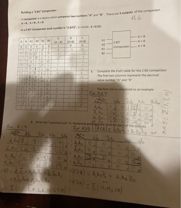 Building a "2 Bit" Comparator. A comparator is a | Chegg.com