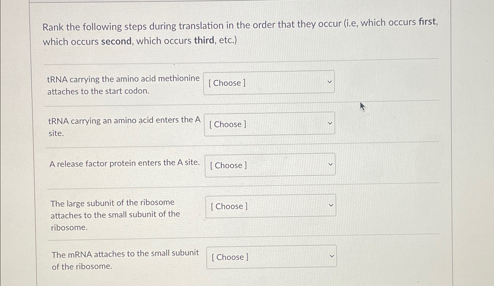 Solved Rank the following steps during translation in the | Chegg.com