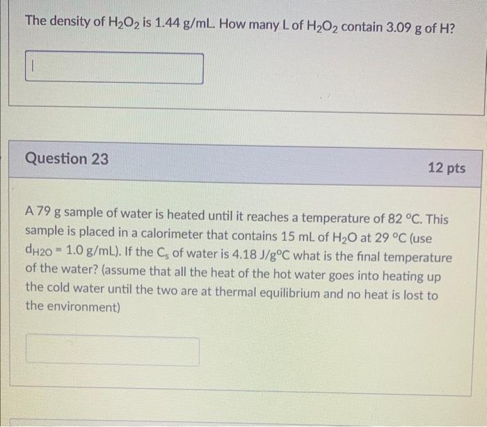 Solved The density of H2O2 is 1.44 g/mL. How many L of H2O2 | Chegg.com