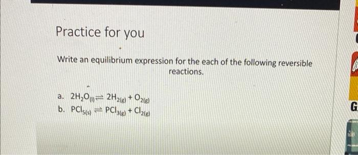 Solved Write an equilibrium expression for the each of the | Chegg.com