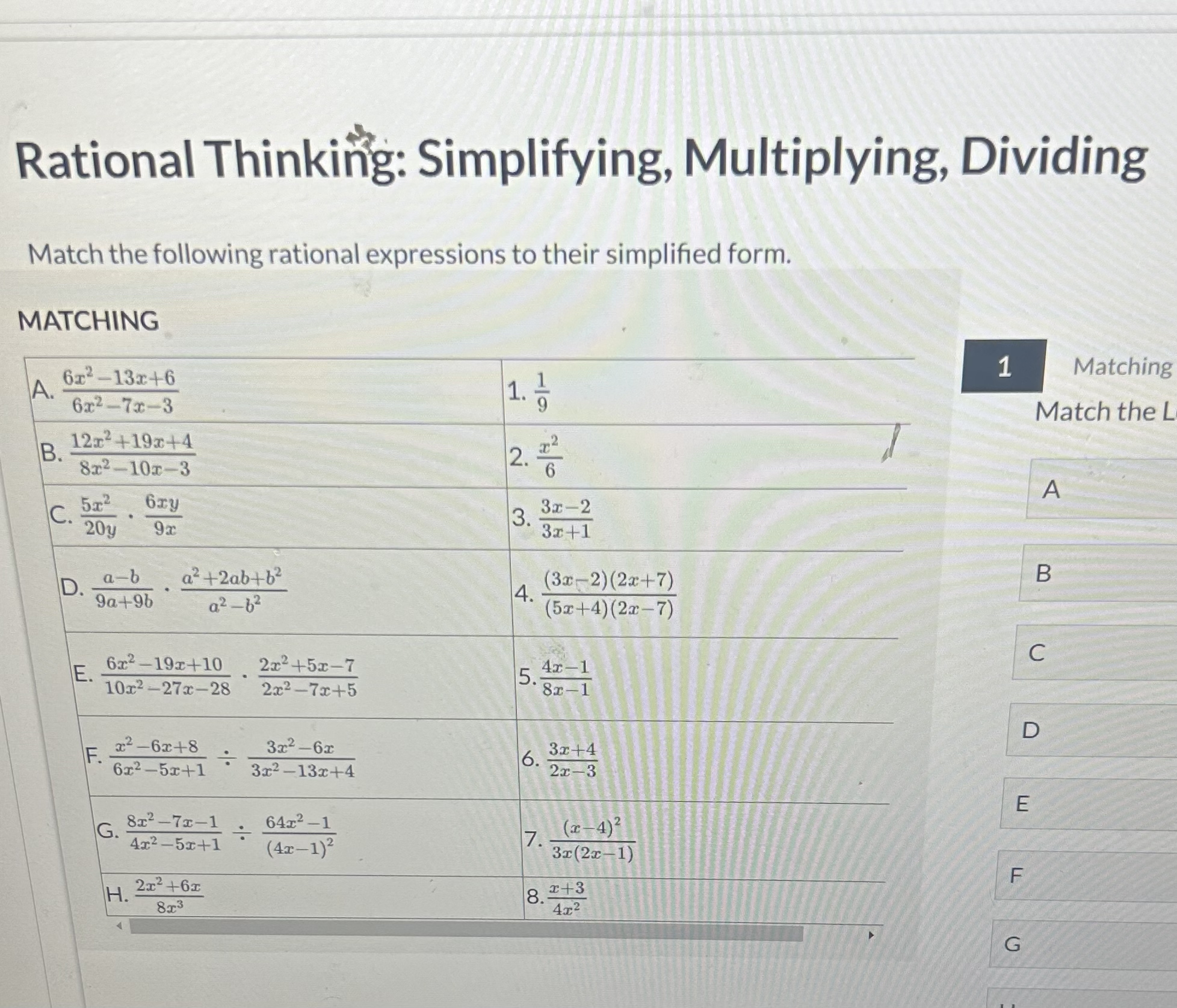 Solved Rational Thinkiñ̉: Simplifying, Multiplying, | Chegg.com