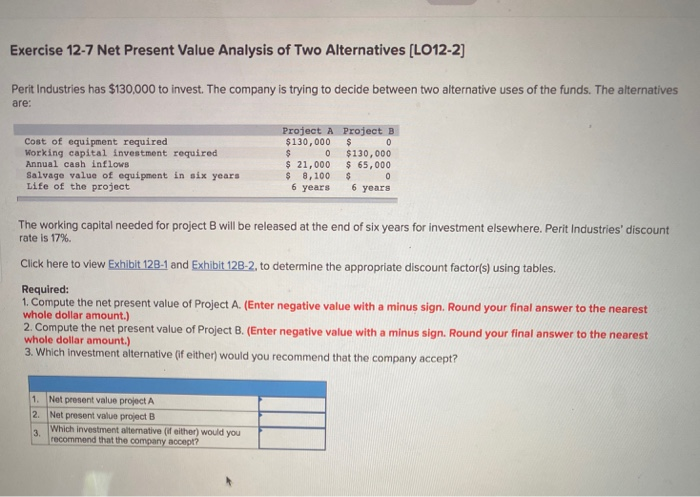 Solved Exercise 12-7 Net Present Value Analysis of Two | Chegg.com