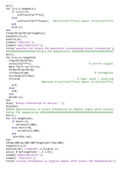 Solved %>>>>>>>>> MATLAB code for binary PSK modulation and | Chegg.com