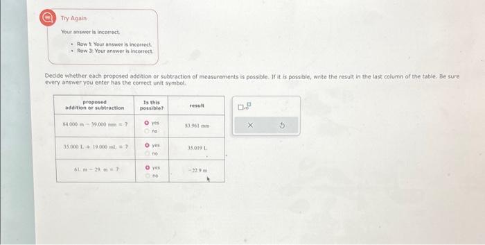 Solved Try Again Your answer is incorrect. • Row 1: Your | Chegg.com Solved Try Again Your answer is incorrect. • Row 1: Your | Chegg.com