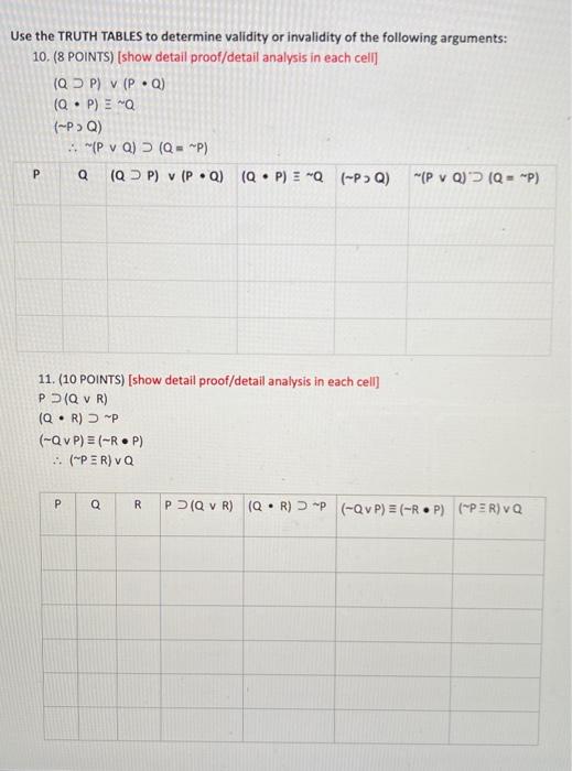 Solved Use the TRUTH TABLES to determine validity or | Chegg.com