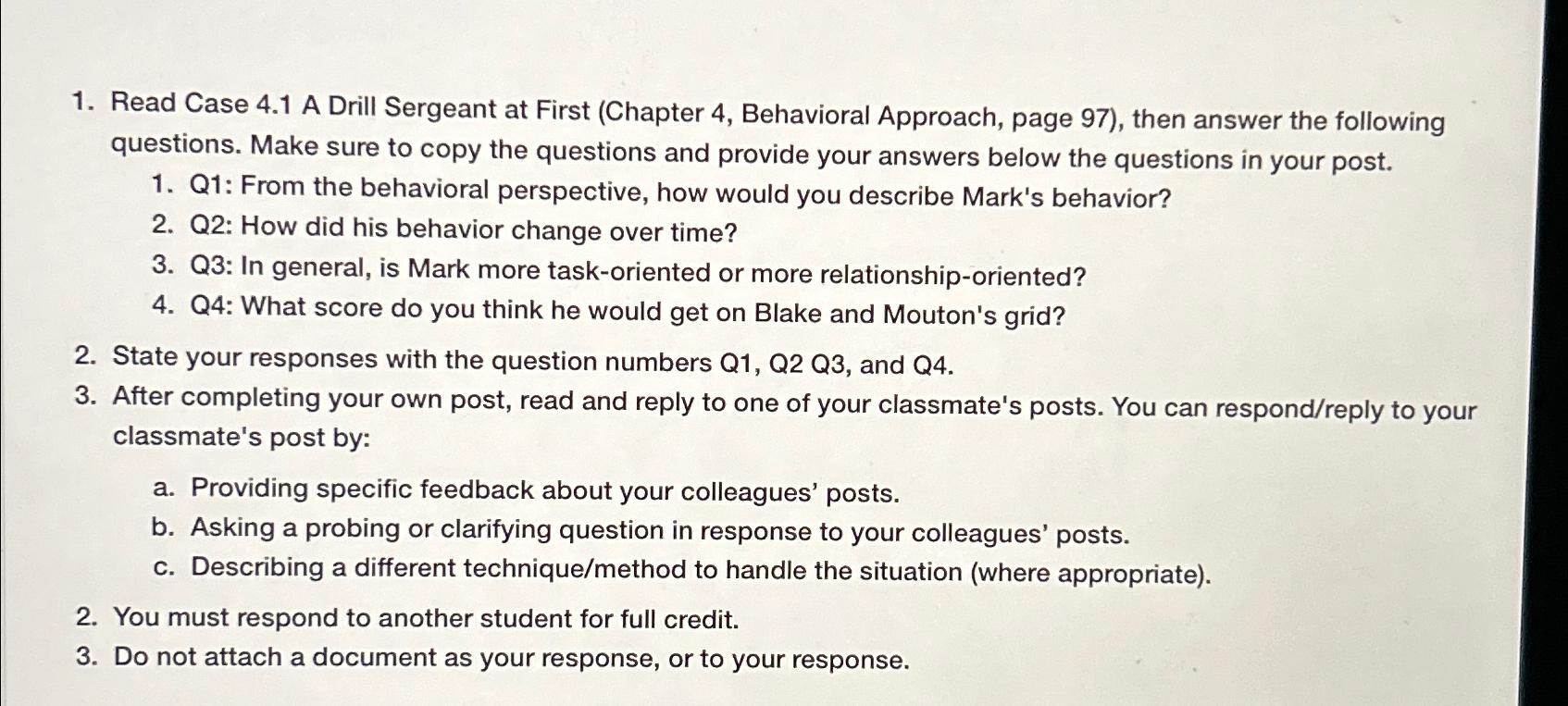 Solved Read Case 4.1 ﻿A Drill Sergeant at First (Chapter 4, | Chegg.com