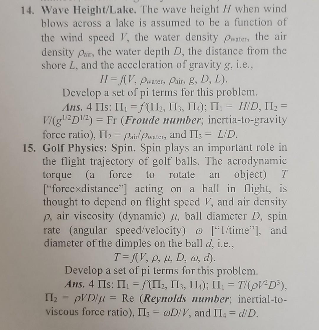 Solved solve questions 14 and 15, using the Buckingham Pi | Chegg.com