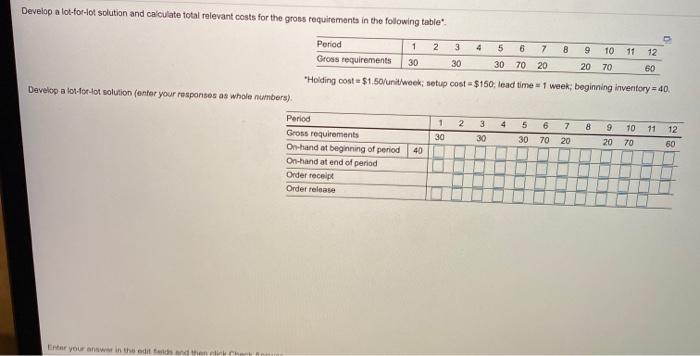 Solved Develop a lot-for-lot solution and calculate total | Chegg.com