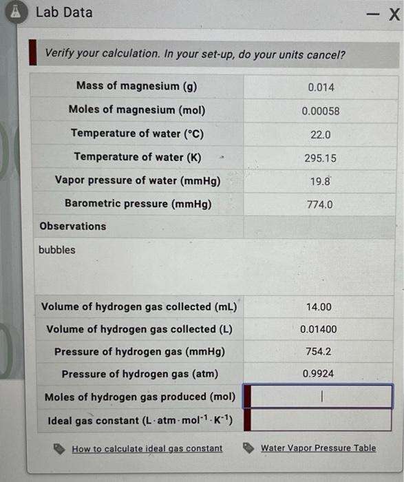Solved Lab Data Verify your calculation. In your set-up, do | Chegg.com