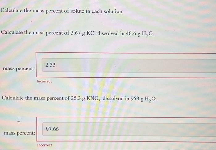 Solved Calculate the mass percent of solute in each | Chegg.com