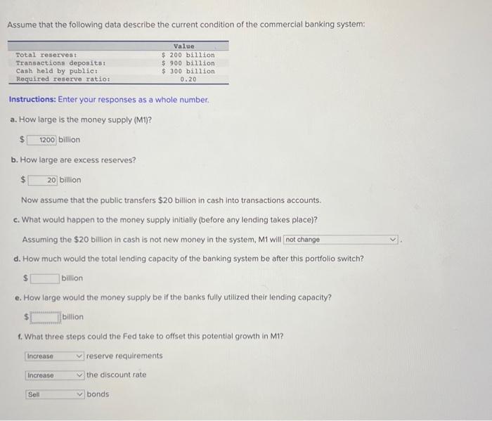 Solved Assume that the following data describe the current | Chegg.com