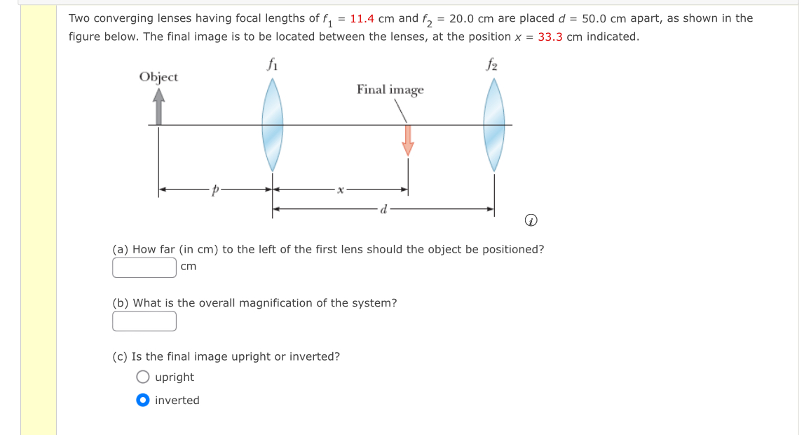 Solved Two converging lenses having focal lengths of | Chegg.com