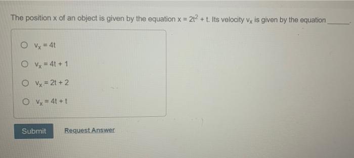 Solved The position x of an object is given by the equation | Chegg.com