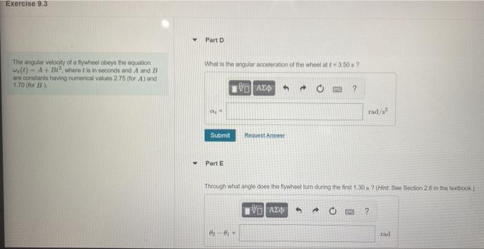 Solved Exercise 9.3 Part C The angular velocity of a | Chegg.com