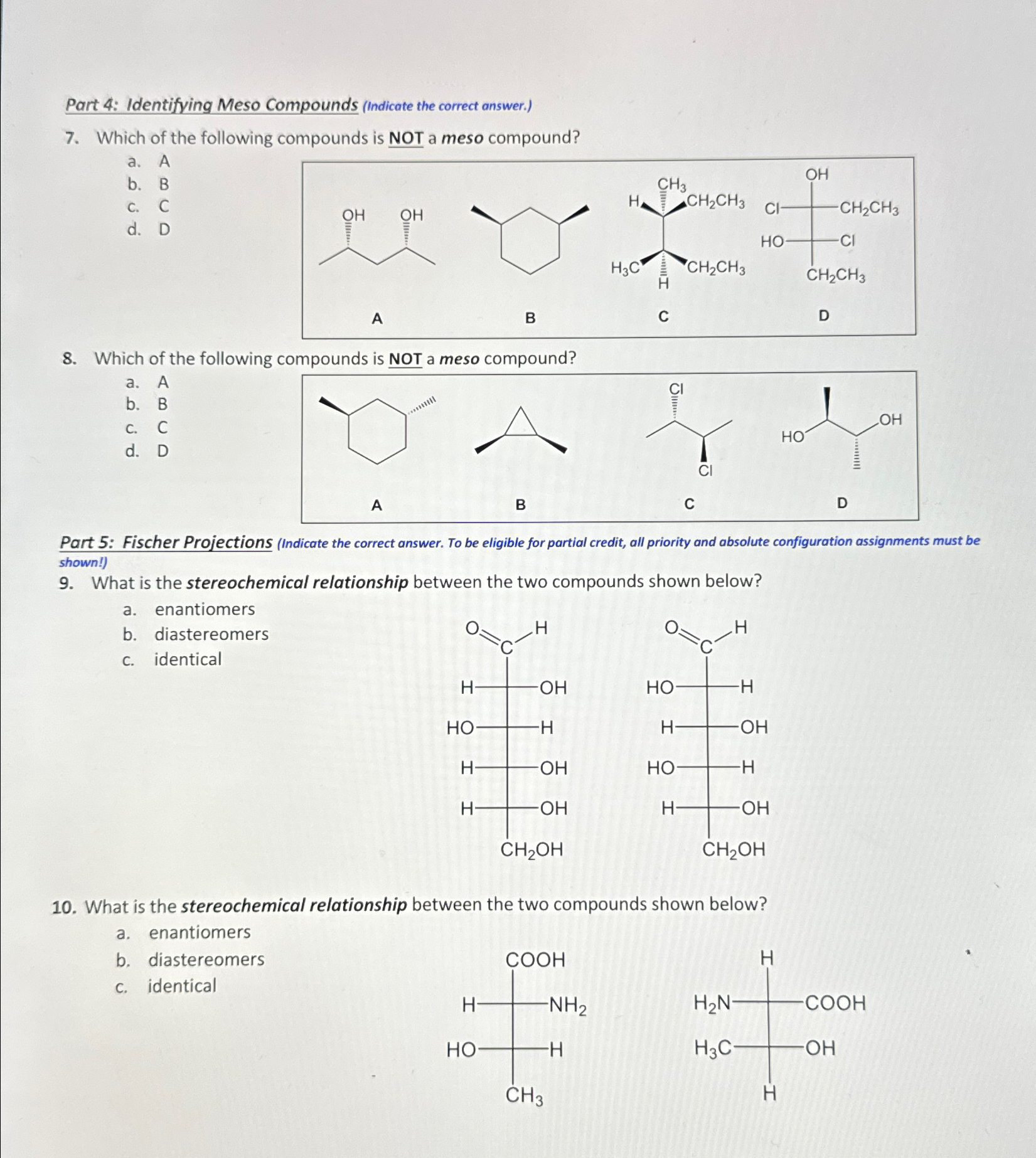 Part 4: Identifying Meso Compounds (Indicate the | Chegg.com