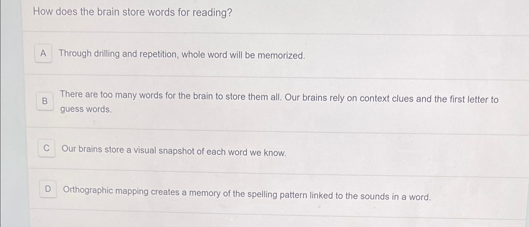Solved How does the brain store words for reading?Through | Chegg.com
