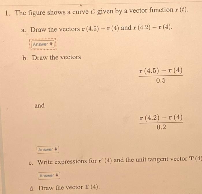 Solved 1. The figure shows a curve C given by a vector | Chegg.com
