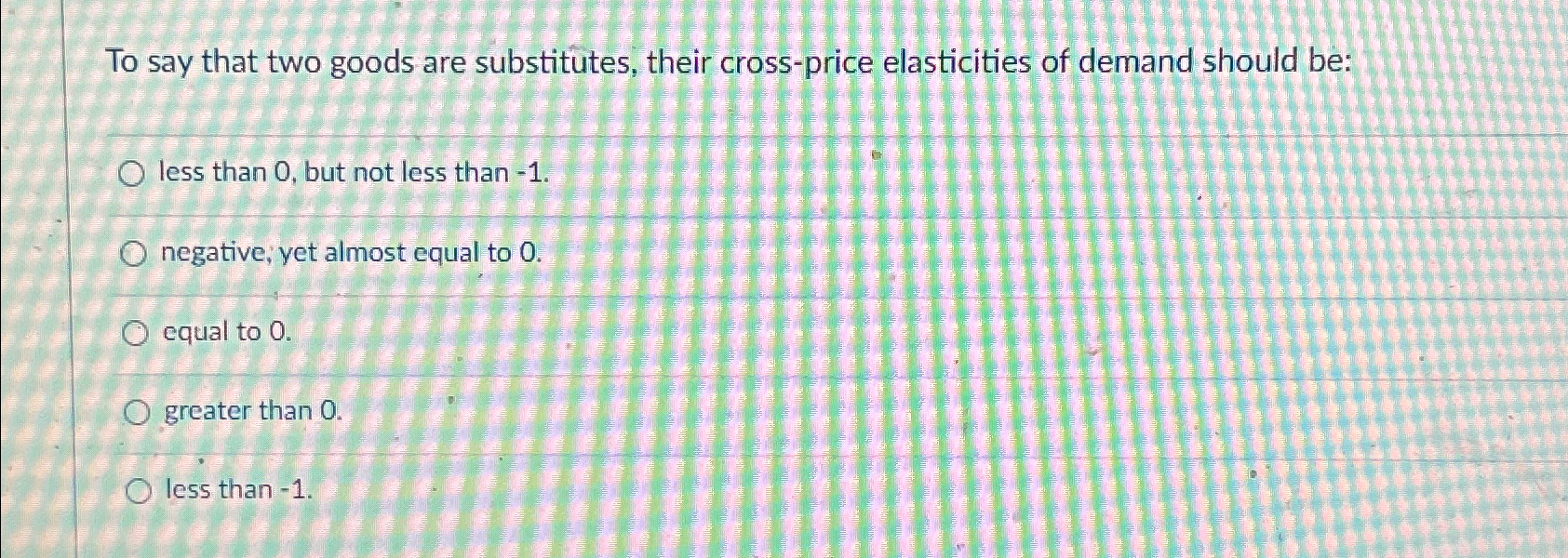 Solved To say that two goods are substitutes, their | Chegg.com