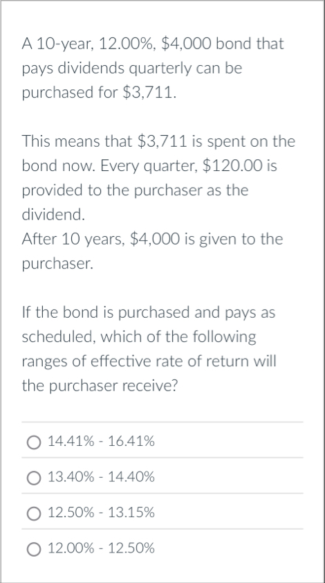 Solved A 10-year, 12.00%, ﻿$4,000 ﻿bond that pays dividends | Chegg.com