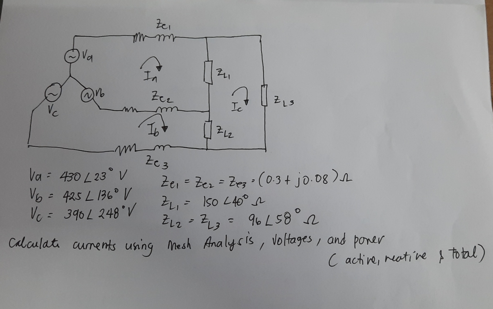 Solved calculate currents Ia, ﻿Ib, ﻿Ic, ﻿using Mesh | Chegg.com