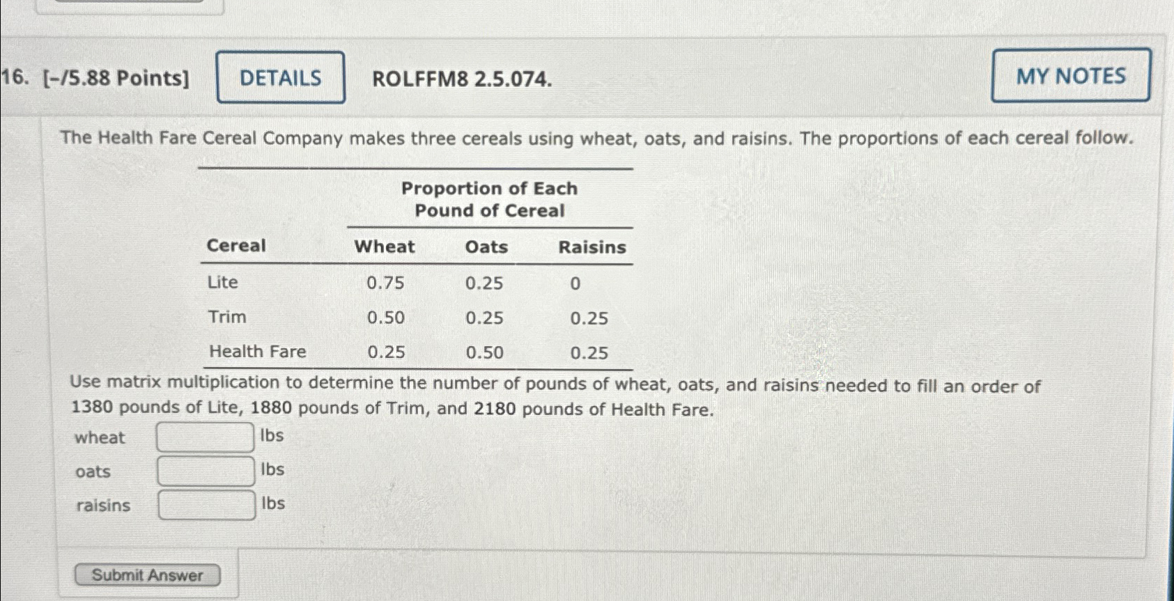 Solved Points]ROLFFM8 2.5.074.The Health Fare Cereal Company | Chegg.com