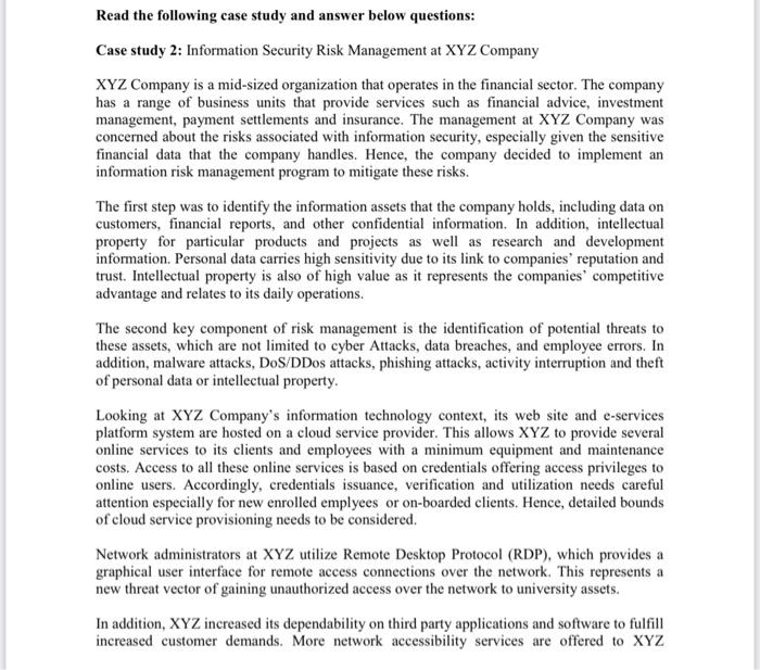 Solved 2- Second Task - Project: Risk Identification and | Chegg.com