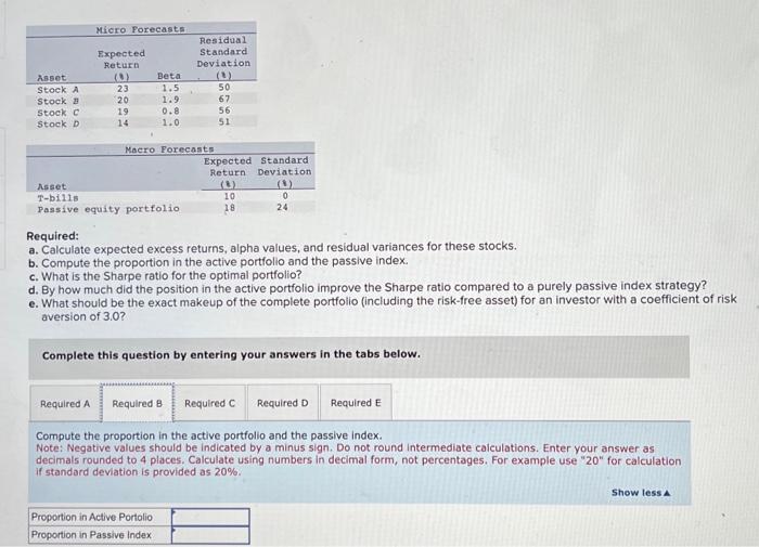 Solved Required: a. Calculate expected excess returns, alpha | Chegg.com