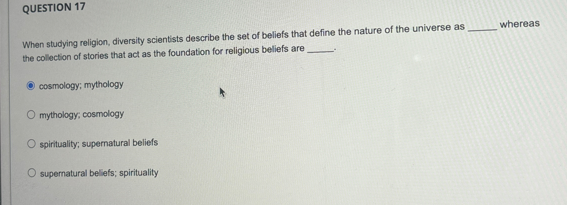 Solved QUESTION 17When studying religion, diversity | Chegg.com