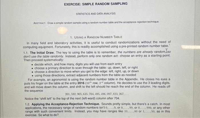 Solved ABSTRACT. Draw a simple random sample using a random | Chegg.com