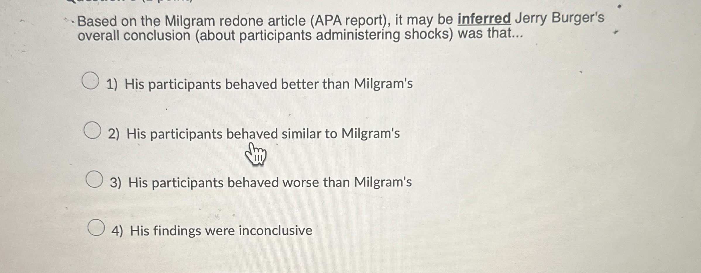 Solved Based on the Milgram redone article (APA report), ﻿it | Chegg.com